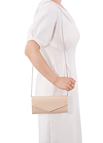 jascaela Women's Patent Leather Envelope Evening Clutch Purses Solid Color Casual Mini Crossbody Bag - Nude