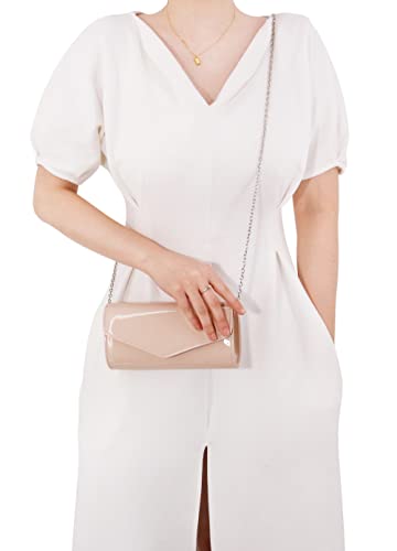 jascaela Women's Patent Leather Envelope Evening Clutch Purses Solid Color Casual Mini Crossbody Bag - Nude