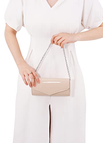jascaela Women's Patent Leather Envelope Evening Clutch Purses Solid Color Casual Mini Crossbody Bag - Nude