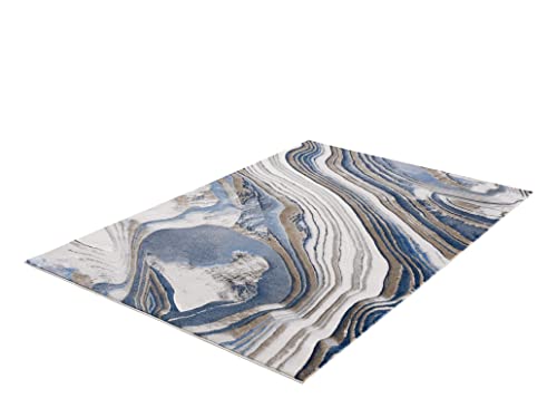 Abani 6’ x 9’ Modern Topography Design Blue, Grey & Gold Area Rug Rugs Modern Pattern No Shed Dining Room Rug
