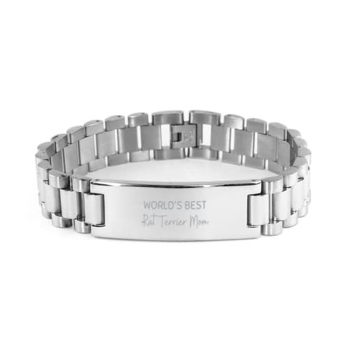 Rat Terrier Mom Ladder Stainless Steel Bracelet, World's Best Rat Terrier Mom, Funny Rat Terrier Lovers Gift, Anniversary Present Birthday Gifts