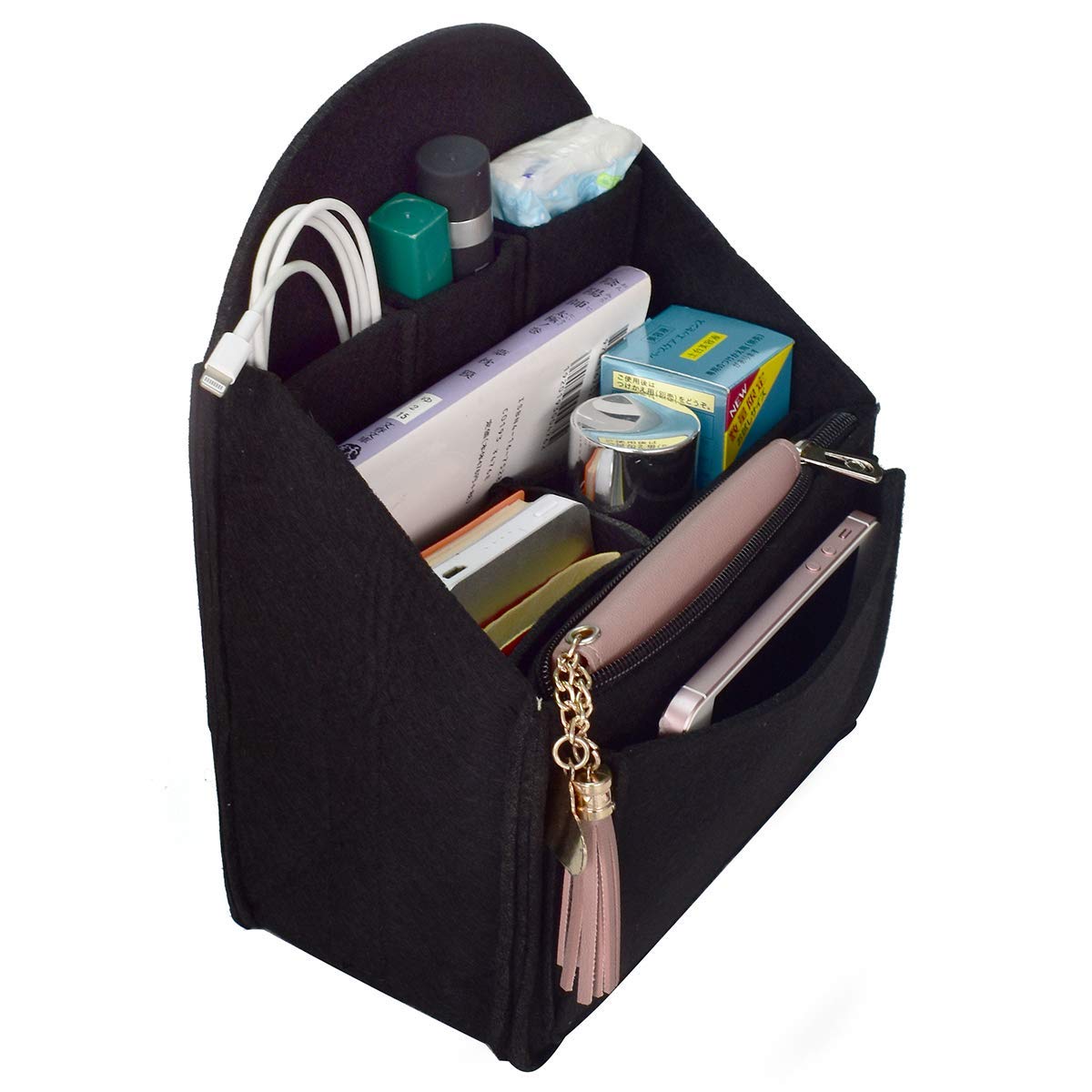 VANCORE Felt Backpack Insert Organizer for Rucksack Handbag Travel Shoulder Bag (Black,Large)