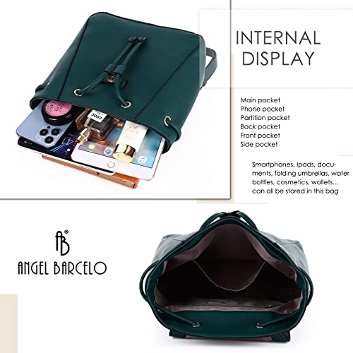 Angel Barcelo Backpack Purse for Women Fashion Backpack Purses PU Leather Daypacks Shoulder Bag Satchel Purse Green