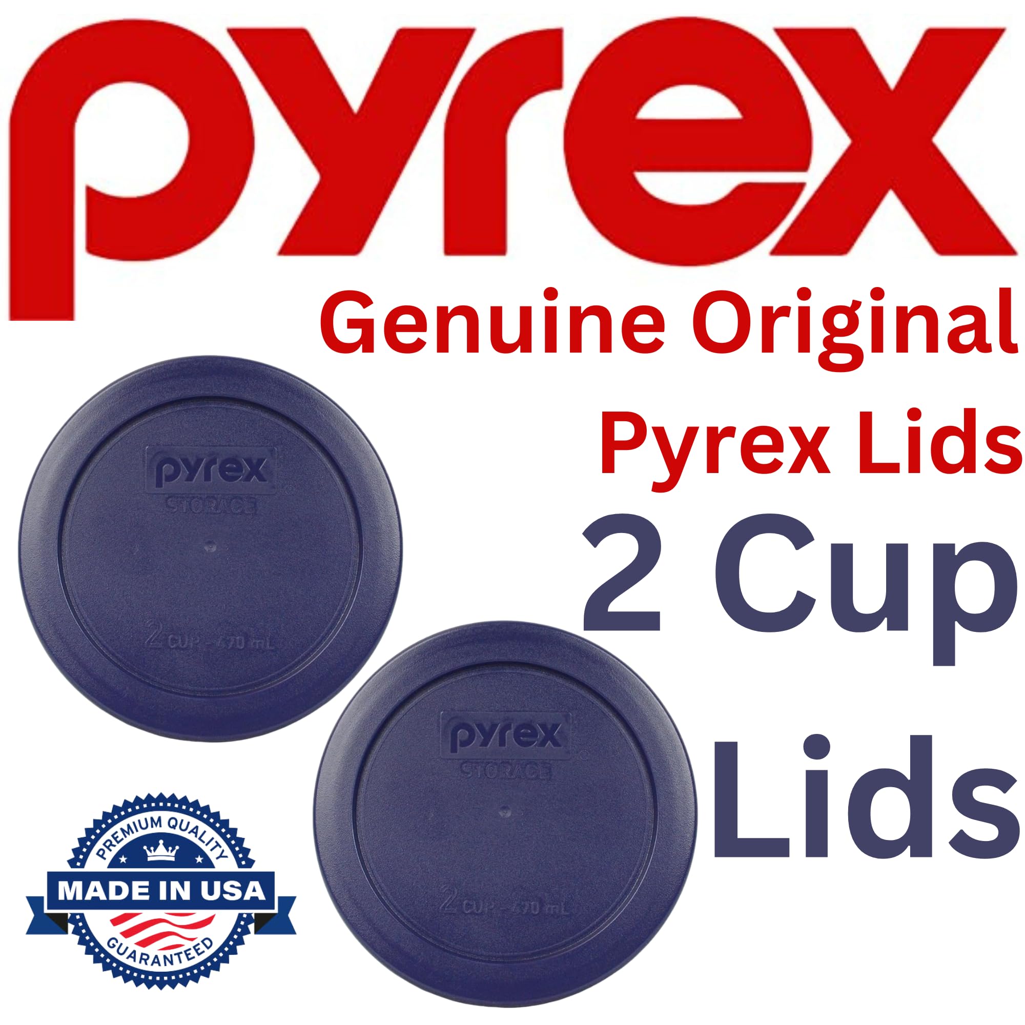 Pyrex 7200-PC 2 Cup Dark Blue Round Storage Lids - 2 Pack