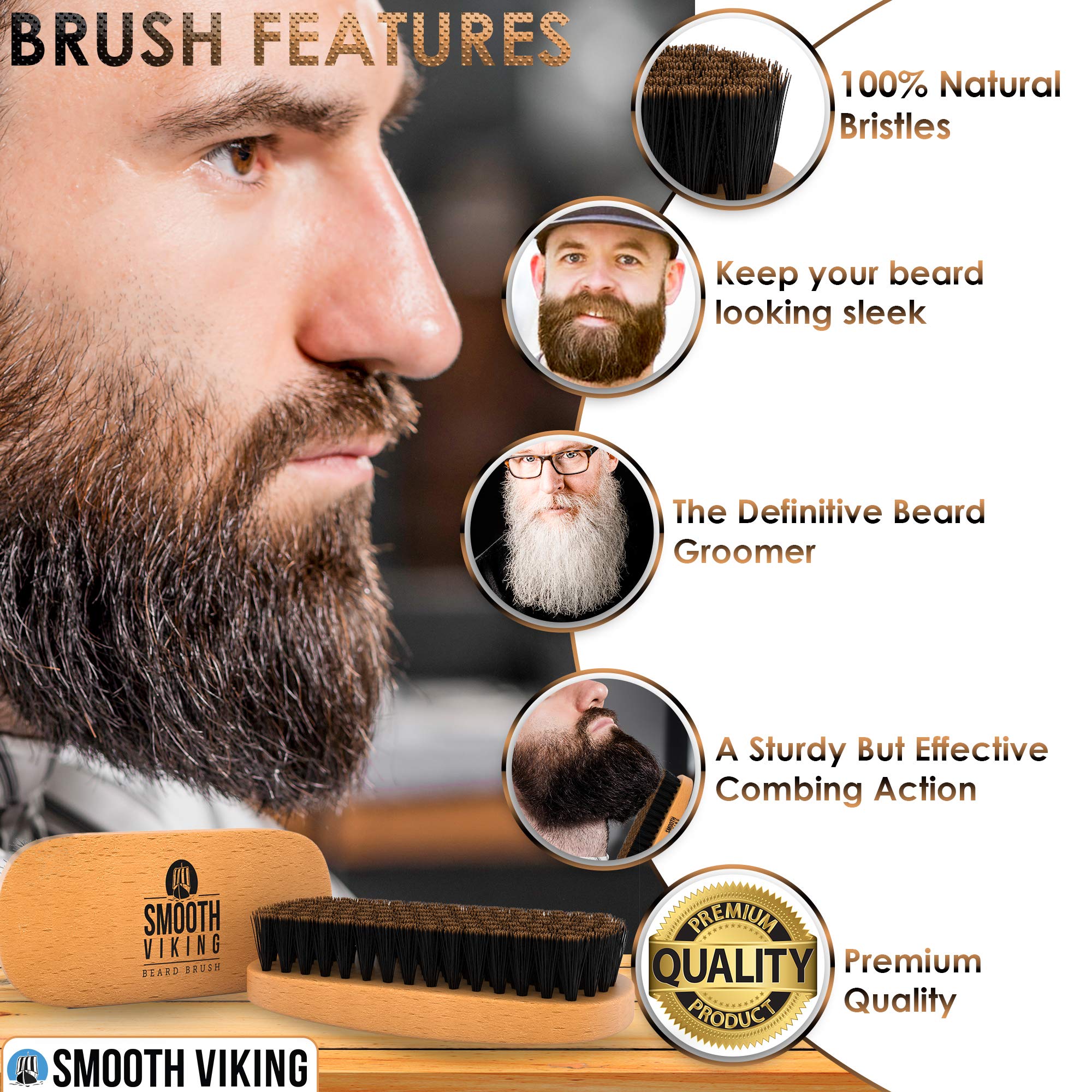 Boar Bristle Beard & Mustache Brush - Beard Brush for Men Perfect for Beard Grooming, Growth & Maintenance - Facial Hair Care Gift