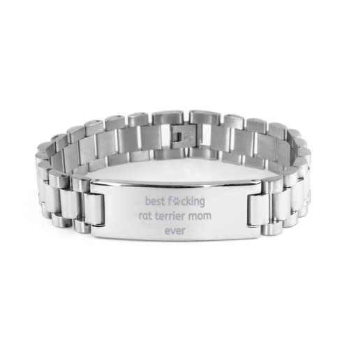 Rat Terrier Mom Ladder Stainless Steel Bracelet, Best Fucking Rat Terrier Dog Mom Ever, Funny Rat Terrier Lovers Owner