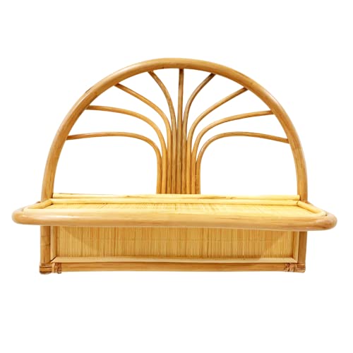 T'Furni Rattan Wall Shelf for Living Room Kitchen Wall Decor - Natural Rattan Floating Shelves - Semicircular Shelf Wall Decor - Natural Hanging Book - Wall Shelf with Storage