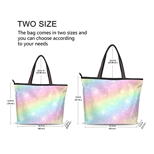 OTVEE Rainbow Pastel Clouds and Sky Handbag Top Handle Tote Bag for Women - L Size