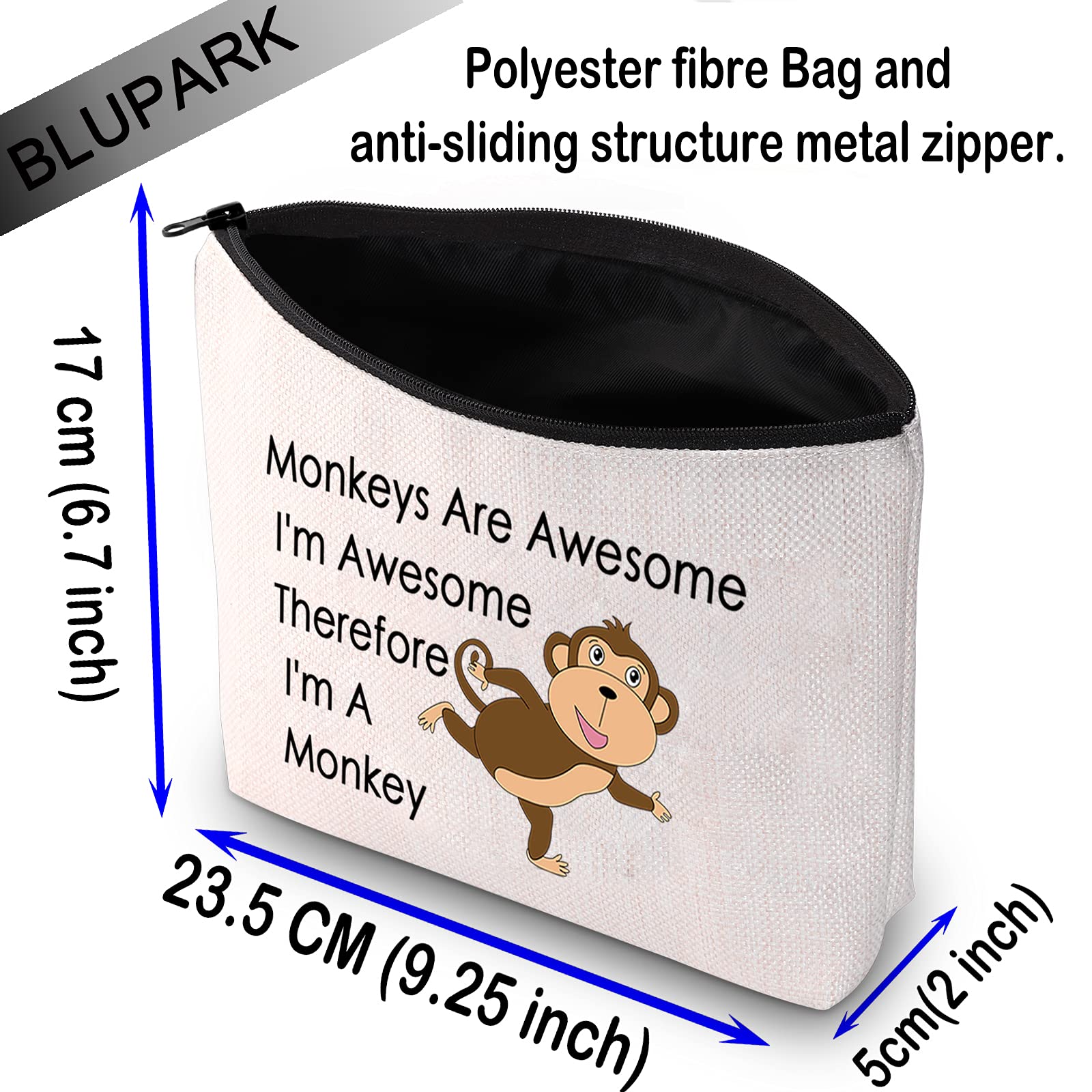 BLUPARK Funny Monkey Gift for Monkey Lover Monkeys Are Awesome I'm Awesome Therefore I'm A Monkey Makeup Bag Animal Lover Gift (I'm A Monkey)