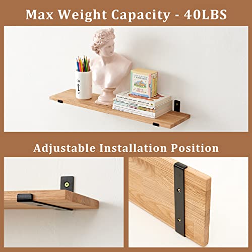 TRWISWDC Floating Shelves Wall Mounted 36 inches Oak Natural Floating Wood Shelf with Lip Brackets for Bedroom Living Room Kitchen Bathroom Rustic Wall Storage Shelves