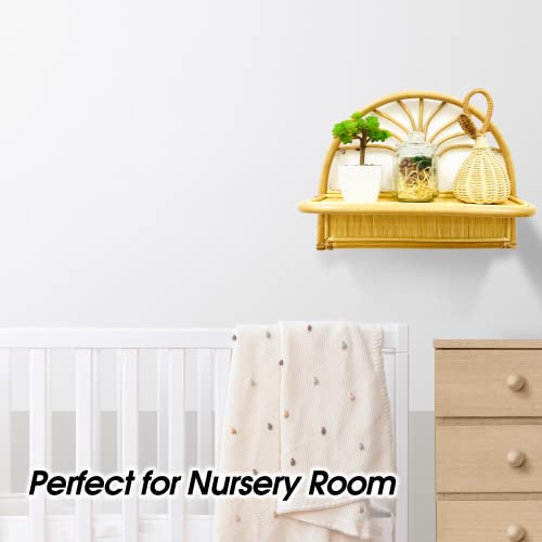 T'Furni Rattan Wall Shelf for Living Room Kitchen Wall Decor - Natural Rattan Floating Shelves - Semicircular Shelf Wall Decor - Natural Hanging Book - Wall Shelf with Storage