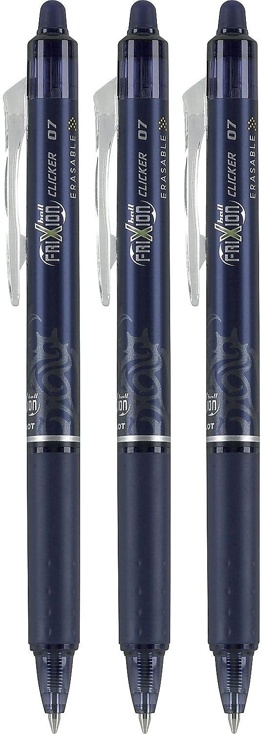 PILOT FriXion Clicker Erasable, Refillable & Retractable Gel Ink Pens, Fine Point, Navy Blue Ink, 3-Pack (31468)