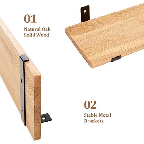 TRWISWDC Floating Shelves Wall Mounted 36 inches Oak Natural Floating Wood Shelf with Lip Brackets for Bedroom Living Room Kitchen Bathroom Rustic Wall Storage Shelves