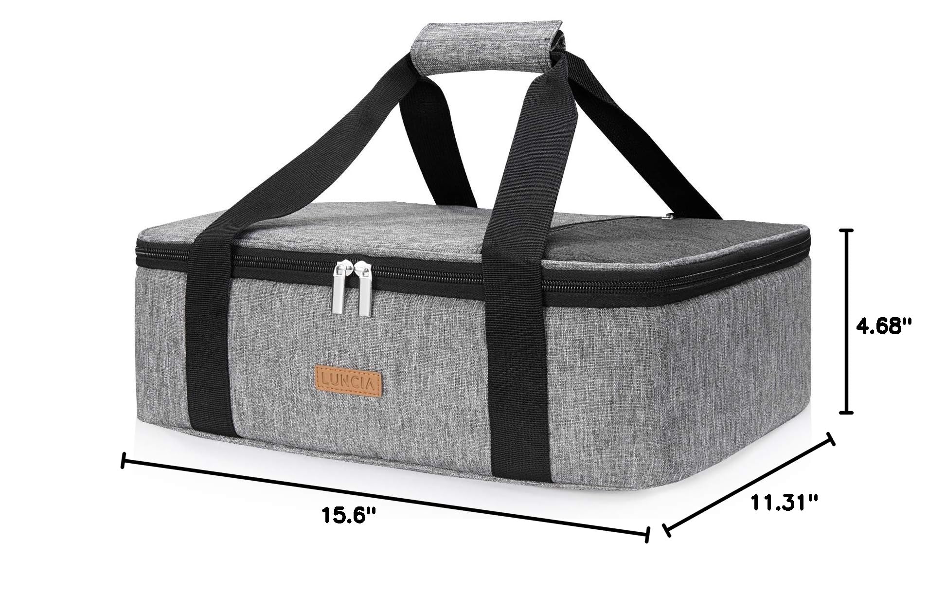 LUNCIA Insulated Casserole Carrier for Hot or Cold Food, Lasagna Lugger Tote for Potluck Parties/Picnic/Cookouts, Fits 9"x13" Baking Dish, Grey
