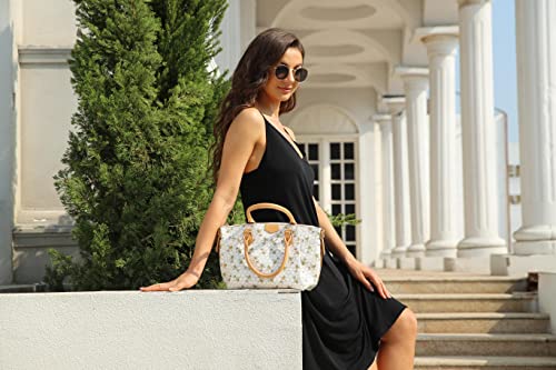 Designer Handbags for Women Double Top Handble Purse with Roomy inner Pockets and Detachable Shoulder Strap (Beige)