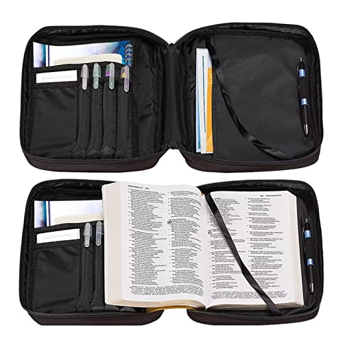 Mumeson Mushroom Print Bible Bag Bible Cover with Handle Zip Pockets Durable Bible Protect Case Bible Book Covers Carrying Case Holder Bible Accessories Tote Bag Pink Black