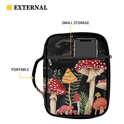 Mumeson Mushroom Print Bible Bag Bible Cover with Handle Zip Pockets Durable Bible Protect Case Bible Book Covers Carrying Case Holder Bible Accessories Tote Bag Pink Black