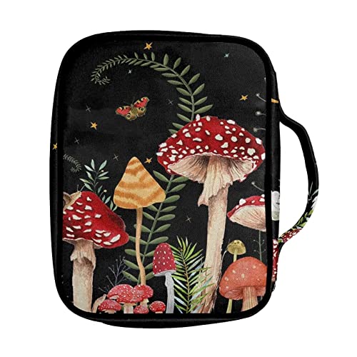 Mumeson Mushroom Print Bible Bag Bible Cover with Handle Zip Pockets Durable Bible Protect Case Bible Book Covers Carrying Case Holder Bible Accessories Tote Bag Pink Black