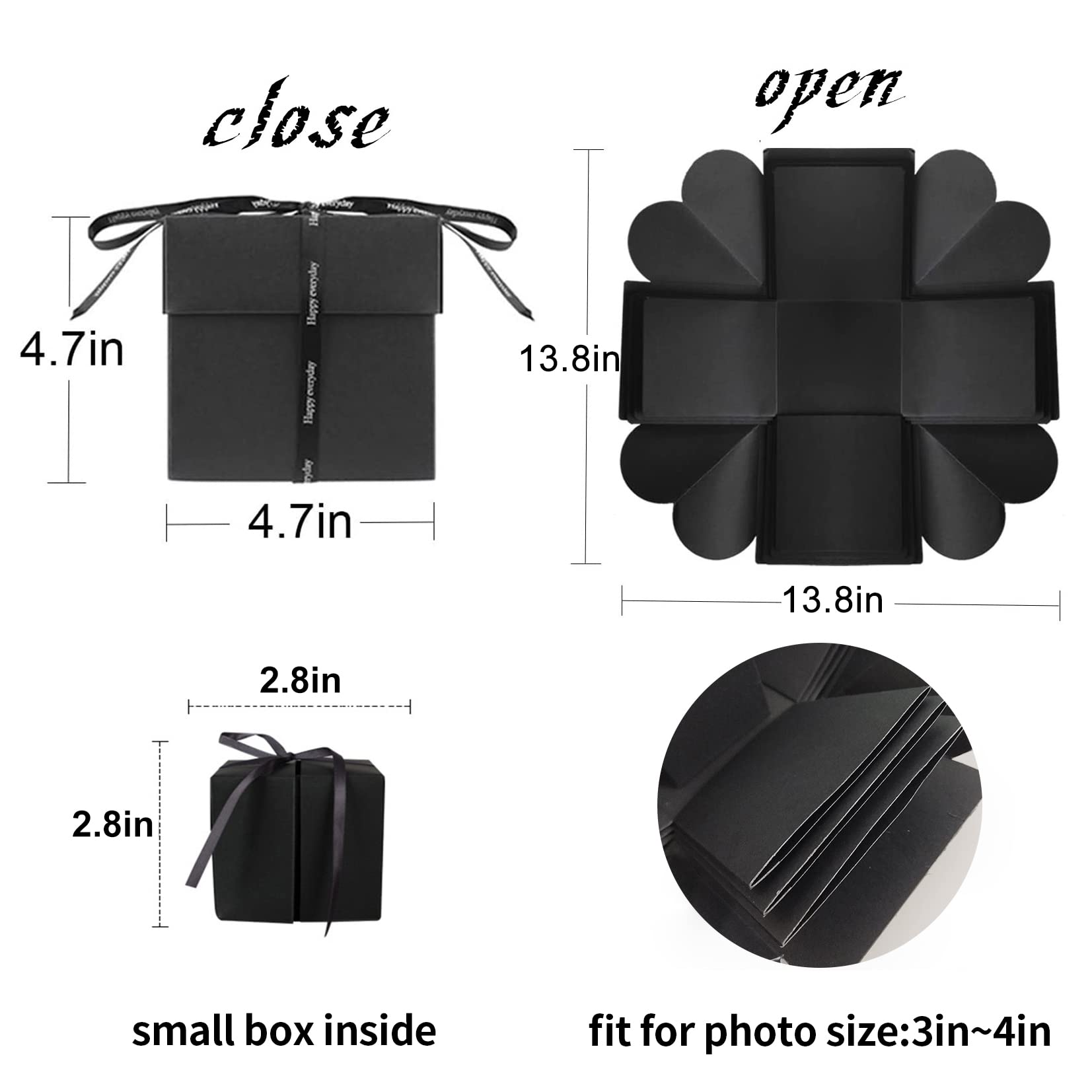 Wanateber Explosion Box DIY Gift - Love Memory, Scrapbook, Photo Box for Birthday Gift, Anniversary,Wedding or Valentine's Day Surprise Box (Black)