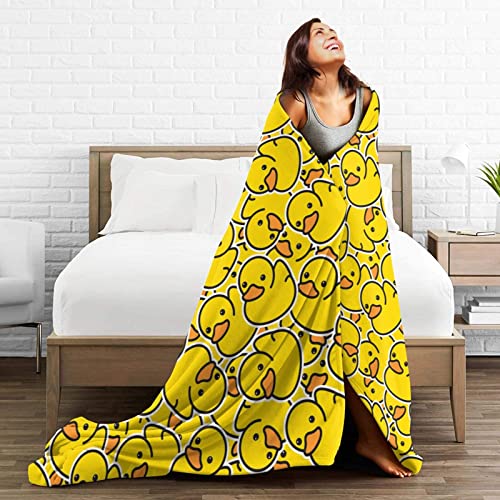 Perinsto Cute Rubber Duck Throw Blanket Ultra Soft Warm All Season Yellow Cartoon Ducks Decorative Fleece Blankets for Bed Chair Car Sofa Couch Bedroom 50"X40"