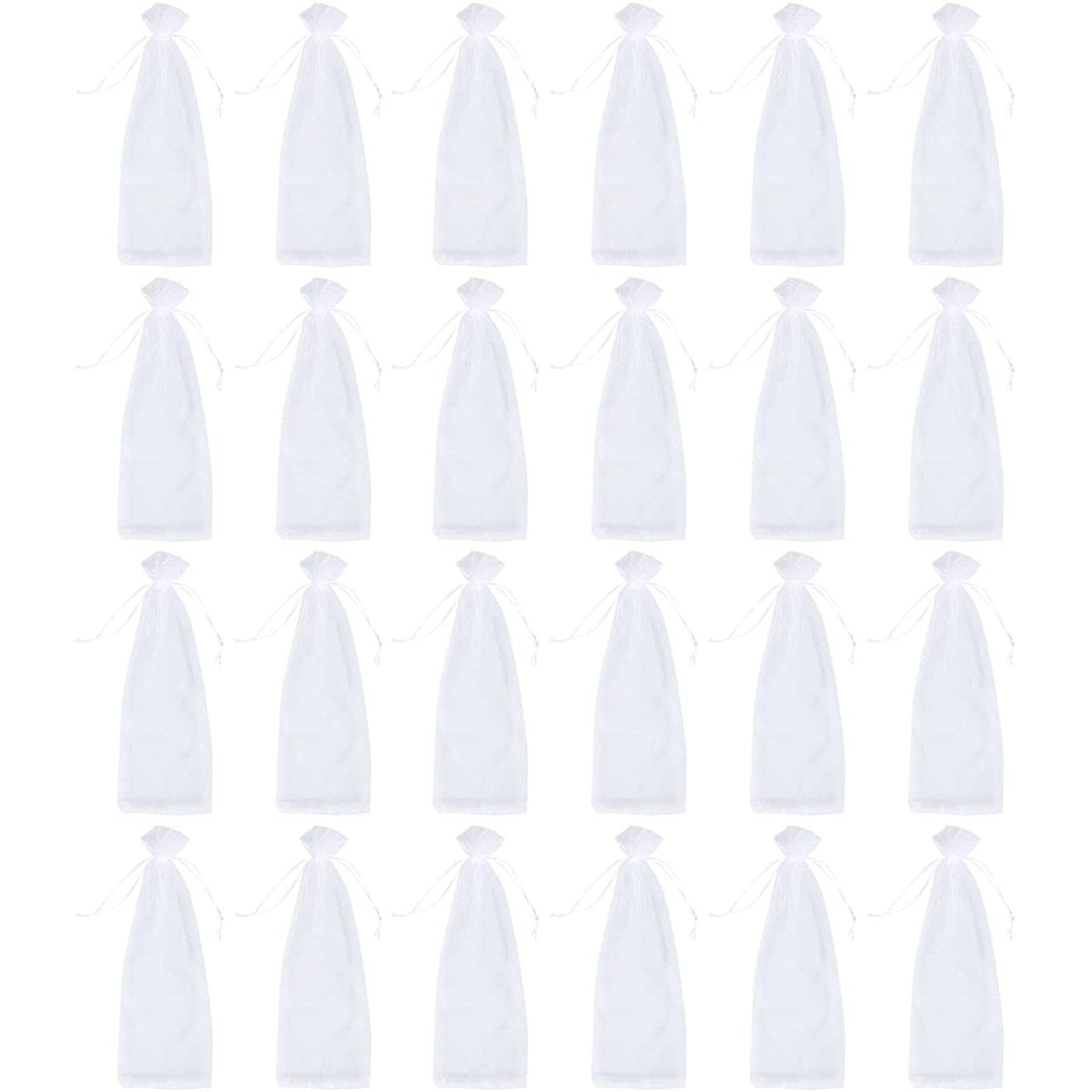 Juvale 24 Pack Organza Wine Bags - Drawstring Wine Bottle Organza Gift Bags for Baby Shower, Wedding and Party Favors - White 14.7 x 5.2 inches