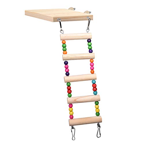 FUCHU Wooden Parrot Hamster Climbing Ladder Swing Play Toys Set Birds Hanging Bridge Exercise Perch Stand Platform Cage Accessories for Lovebirds Gerbil Rat Chinchillas Squirrel