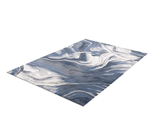 Abani Sand Wave Print Modern Blue & Grey Dining Room Rug - Non-Shedding 4’ x 6 Rugs Multicolor Swirl Pattern Area Rug