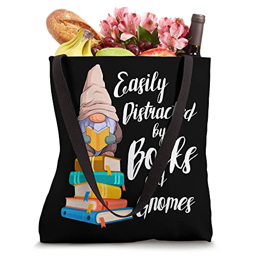 Garden Gnome Easily Distracted By Books Gnomes Book Lover Tote Bag