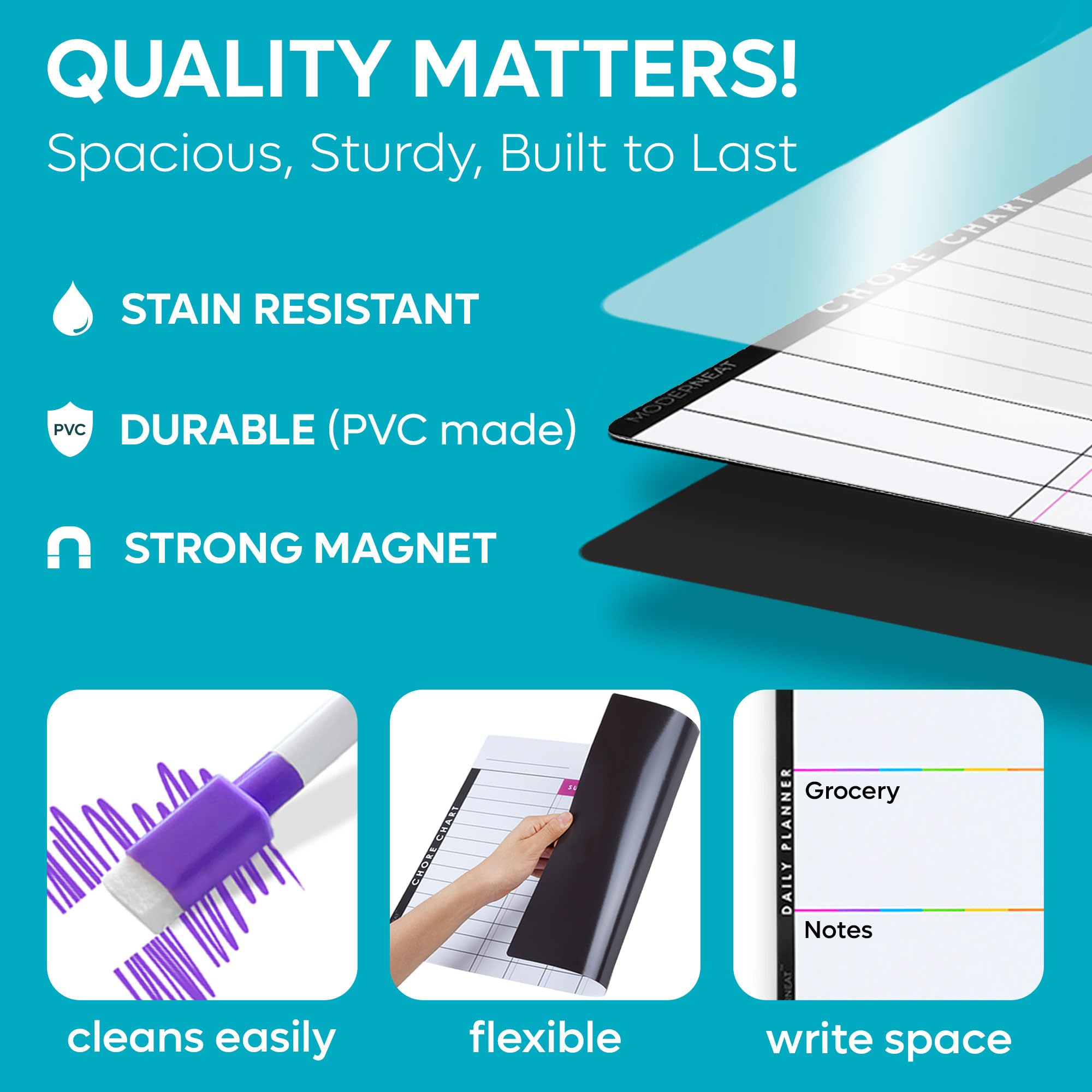 Magnetic Chore Chart Dry Erase Whiteboard Set - Reward Chores Chart for Multiple Kids, Teens & Adults (11.5"x 15"), Daily To-Do, Grocery, Notes (7"x 9") -Behavior Chart For Fridge & 6 Fine Tip Markers