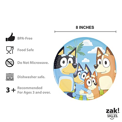 Zak Designs Bluey Kids Dinnerware Set Includes Plate, Bowl, Tumbler, Water Bottle, and Utensil Tableware, Made of Durable Material and Perfect for Kids (6 Piece Gift Set, Non-BPA)