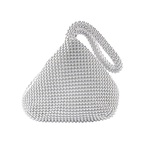 Framendino, Triangle Bling Purse Rhinestone Evening Bag Sequins Clutch Purses Fashion Handbag Luxury Zipper Pouch for Women Girls Wedding Party Prom Night Silver