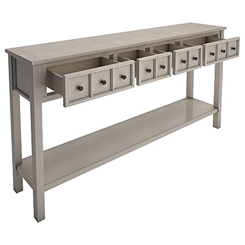 P PURLOVE Rustic Entryway Console Table, Sofa Tables Narrow Long 60 Inch with Two Different Size Drawers and 1 Shelf, Wood 2 Tiers Console Sofa Table, for Living Room Hallway Bedroom, Gray Wash