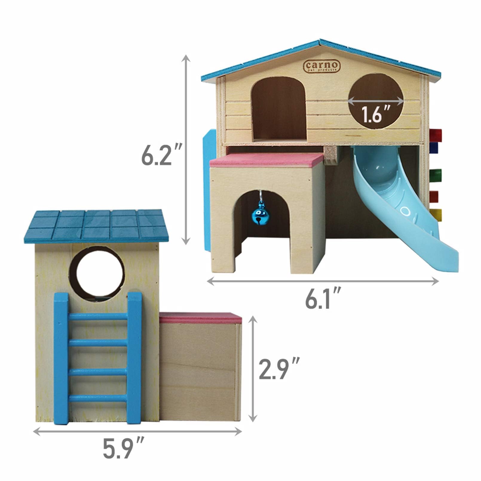 kathson Hamster House Pets Small Animal Hideout with Funny Climbing Ladder Slide Wooden Hut Play Toys Chews for Small Animals Like Dwarf Hamster and Mouse(Blue)