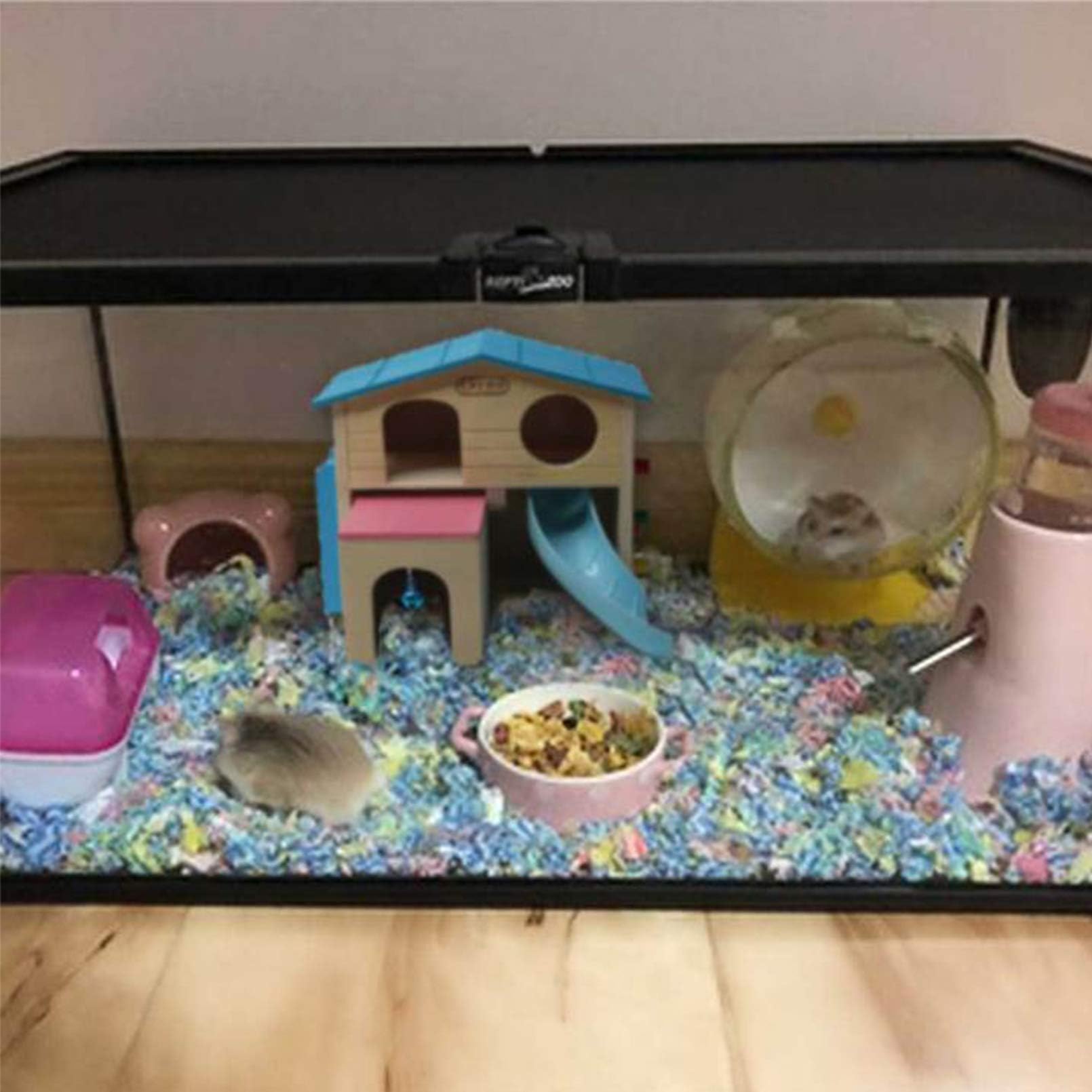kathson Hamster House Pets Small Animal Hideout with Funny Climbing Ladder Slide Wooden Hut Play Toys Chews for Small Animals Like Dwarf Hamster and Mouse(Blue)