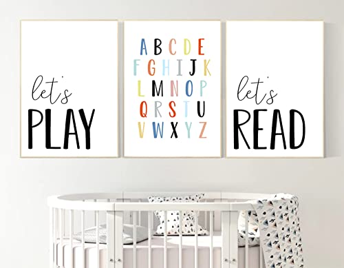 Kids Playroom Wall Art Playroom Wall Decor UNFRAMED, Kids Room Wall Art Prints Playroom Artwork Children Canvas Wall Art, Lets Read Lets Play Wall Art Toddler Art Kid Pictures 16x24 Inch, Set of 3
