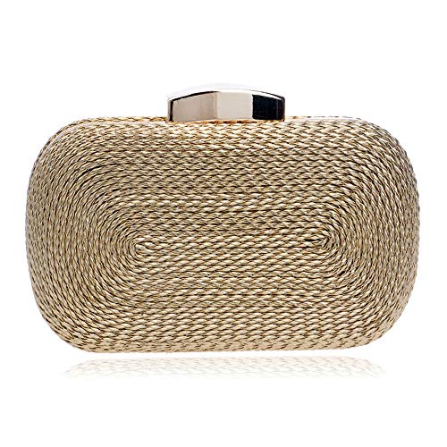 WANLIAN Womens Straw Clutch Summer Evening Handbag Beach Purse Woven Straw Bag Envelope Clutch (Gold)