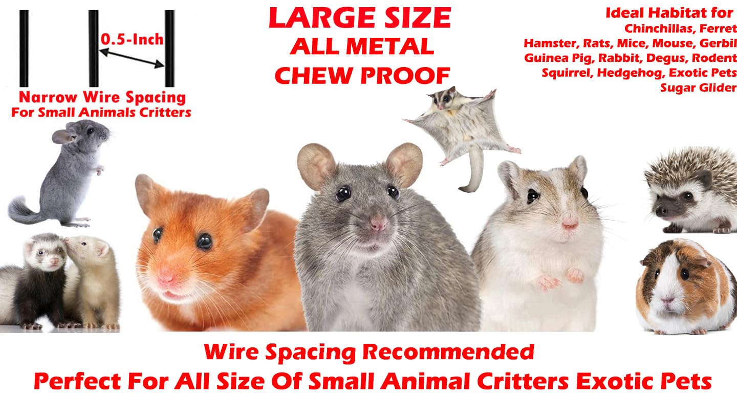54" Large Wrought Iron 4-Tiers Chew Proof Tight 1/2-Inch Bar Spacing Ferret Chinchilla Sugar Glider Rats Mouse Cage with Detachable Rolling Stand