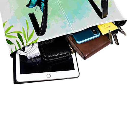 DEYYA Women's Leather Purse and Handbag, Large Capacity Top Handle Satchel Purses Shoulder Bag Butterflies Green