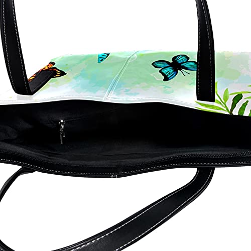DEYYA Women's Leather Purse and Handbag, Large Capacity Top Handle Satchel Purses Shoulder Bag Butterflies Green
