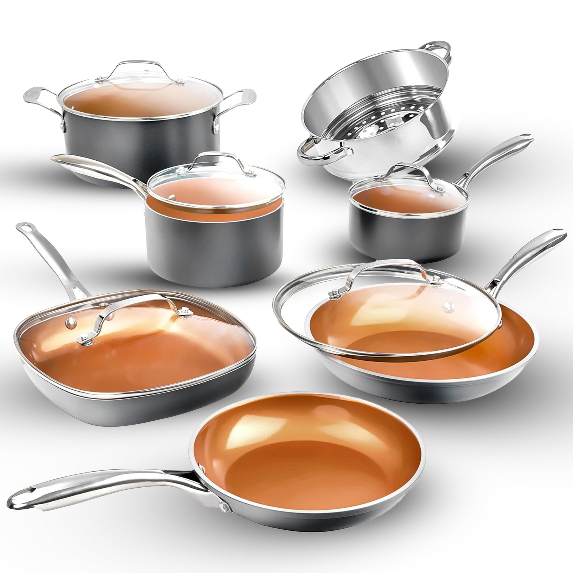 Gotham Steel Pots and Pans Set 12 Piece Cookware Set with Ultra Nonstick Ceramic Coating by Chef Daniel Green, 100% PFOA Free, Stay Cool Handles, Metal Utensil & Dishwasher Safe - 2023 Edition