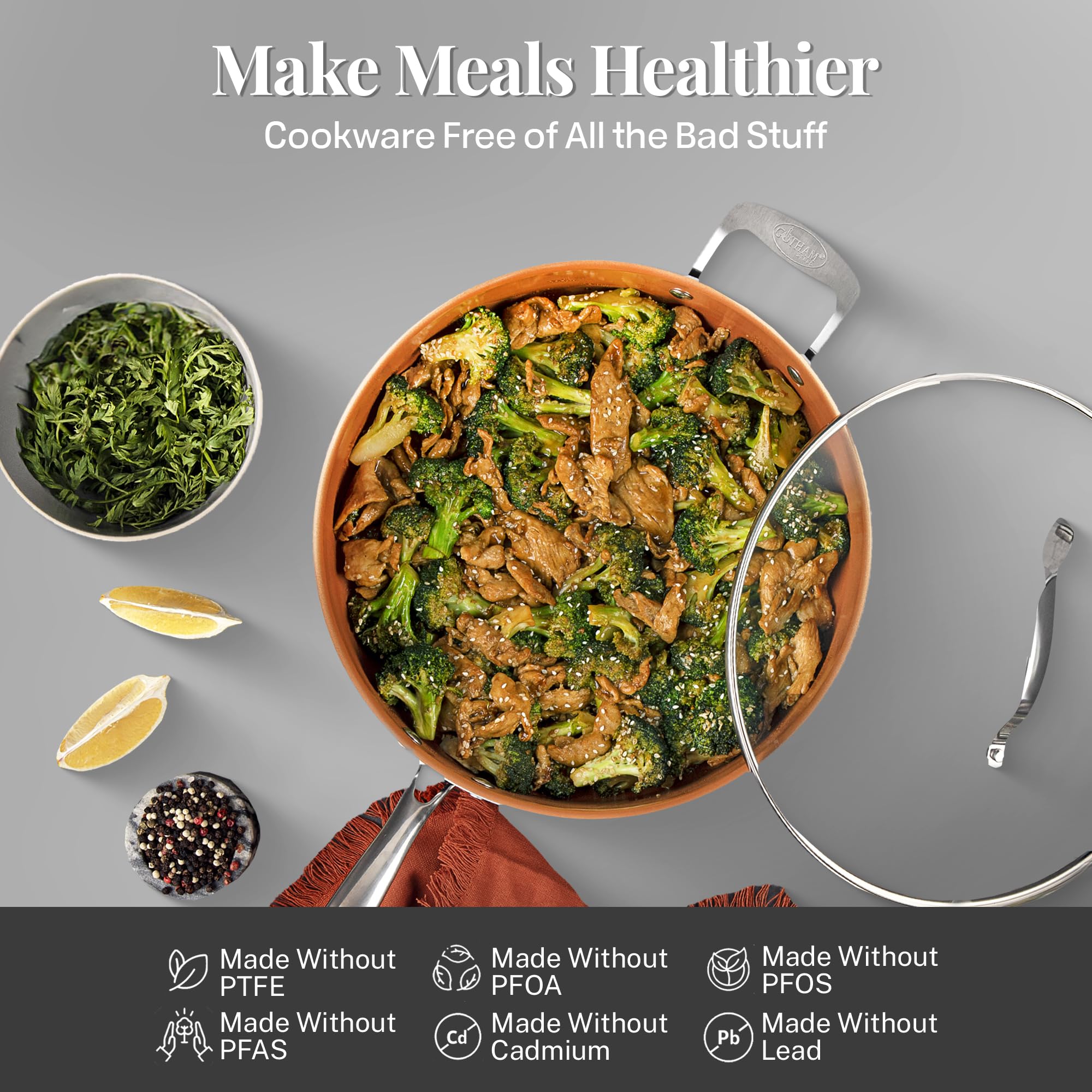 Gotham Steel Pots and Pans Set 12 Piece Cookware Set with Ultra Nonstick Ceramic Coating by Chef Daniel Green, 100% PFOA Free, Stay Cool Handles, Metal Utensil & Dishwasher Safe - 2023 Edition