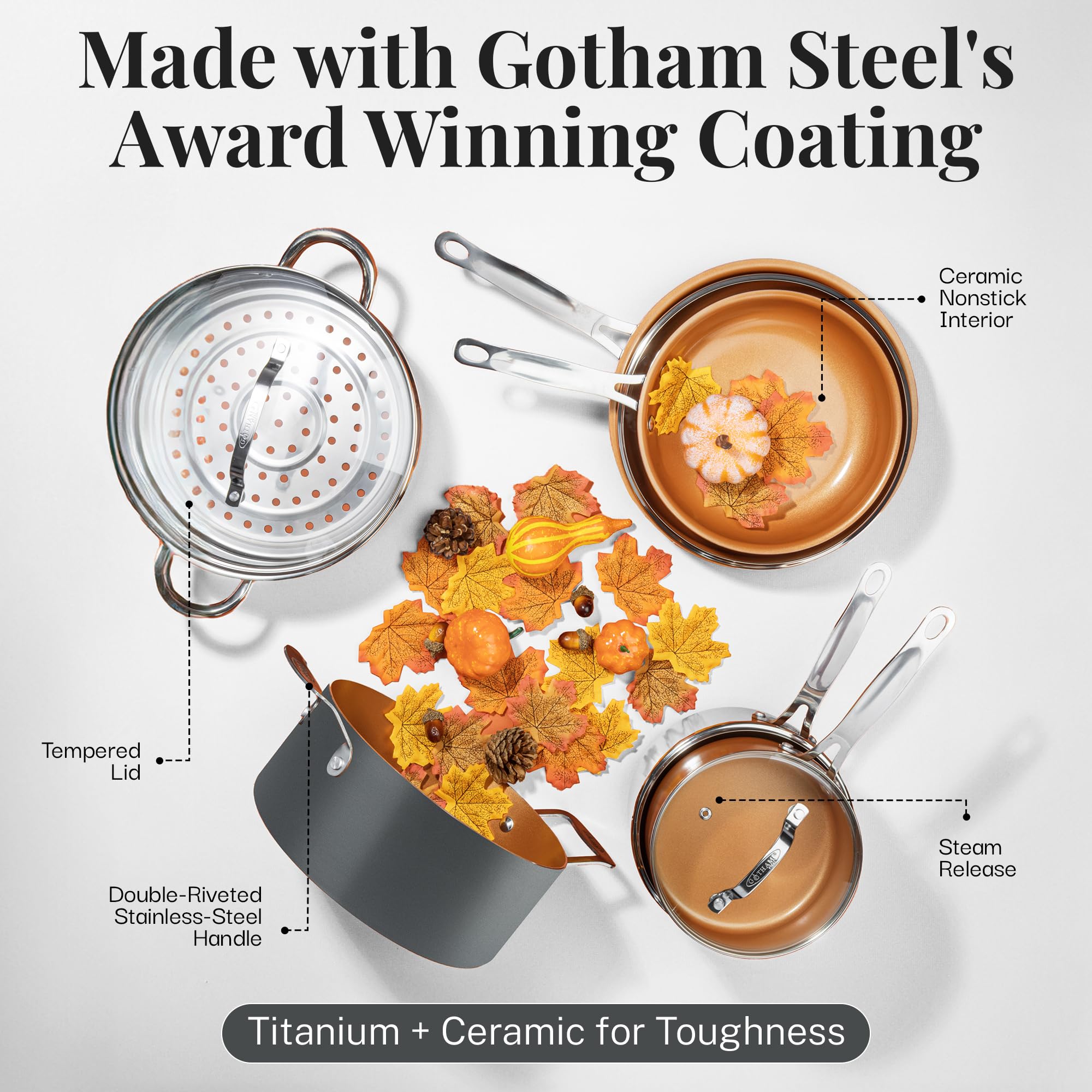 Gotham Steel Pots and Pans Set 12 Piece Cookware Set with Ultra Nonstick Ceramic Coating by Chef Daniel Green, 100% PFOA Free, Stay Cool Handles, Metal Utensil & Dishwasher Safe - 2023 Edition