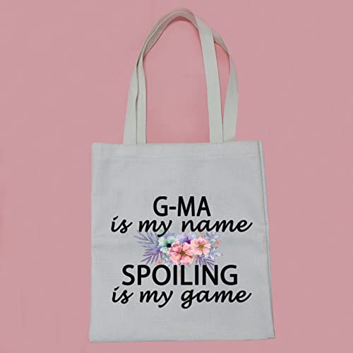 PWHAOO G-ma Grandma Gift G-ma Is My Name Spoiling Is My Game Tote Bag Canvas Best G-ma Ever Shopping Bag (spoiling G-ma Tote)