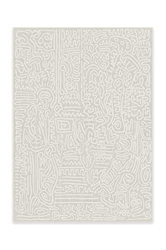 RUGGABLE x Keith Haring Washable Rug - Perfect Area Rug for Living Room Bedroom Kitchen - Child Friendly - Stain & Water Resistant - Freestyle Pearl 5'x7' (Standard Pad)