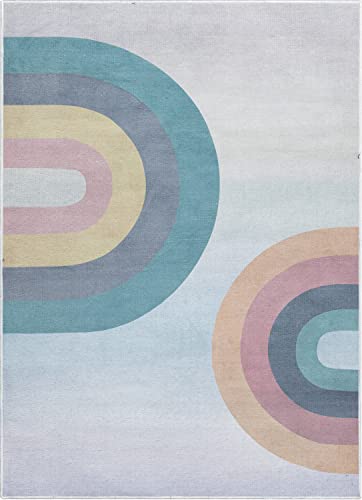 Well Woven Kids Rugs Kaleidoscope Rainbow 5' x 7' Multi Pastel Modern Printed Machine Washable Area Rug