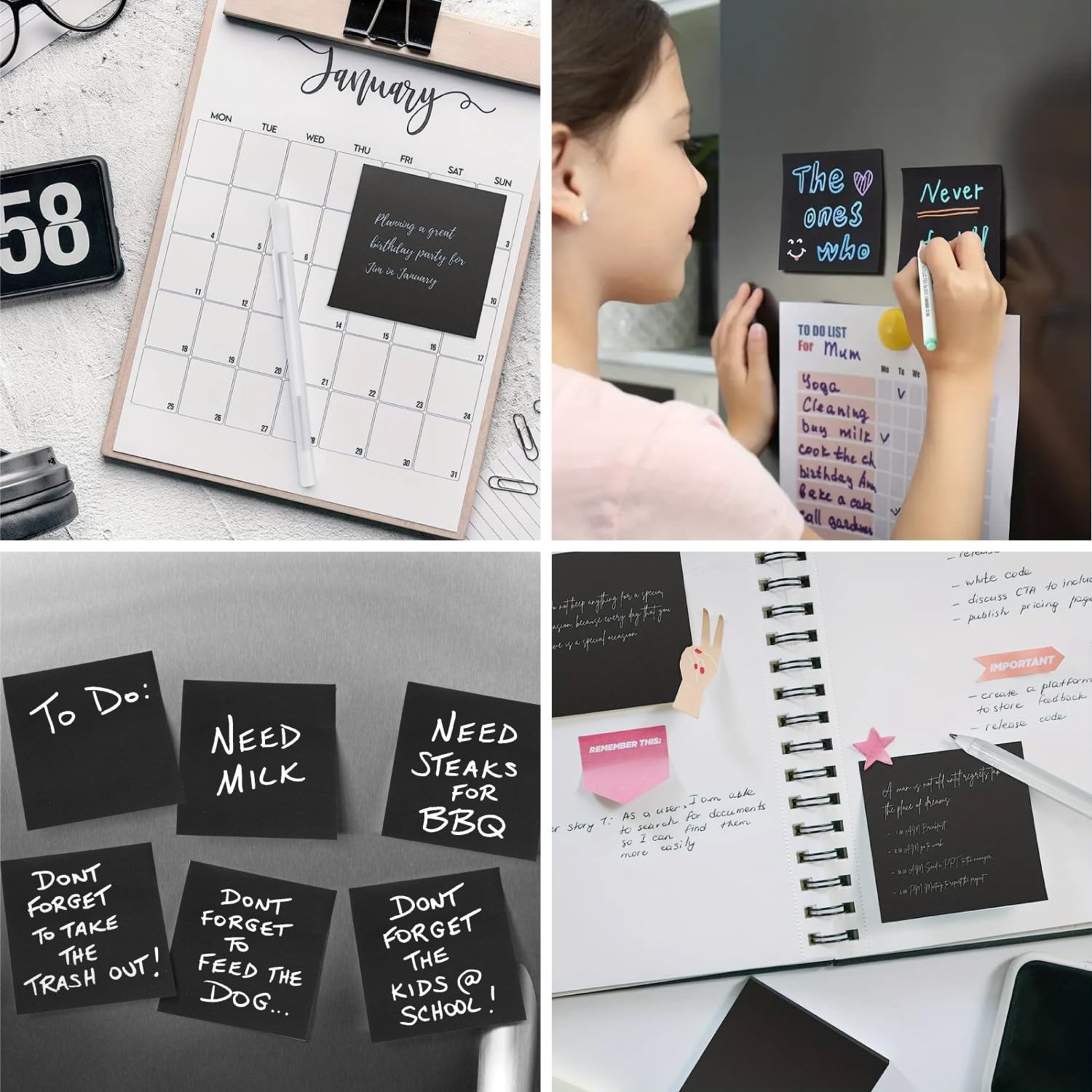 Black Sticky Notes and Gel Pens for Black Paper | 12 Metallic Pens for Black Paper, Including White Gel Pen, Gold and Silver | 3x3 Unique Sticky Notes 500ct | Gel Pens and Black Sticky Notes