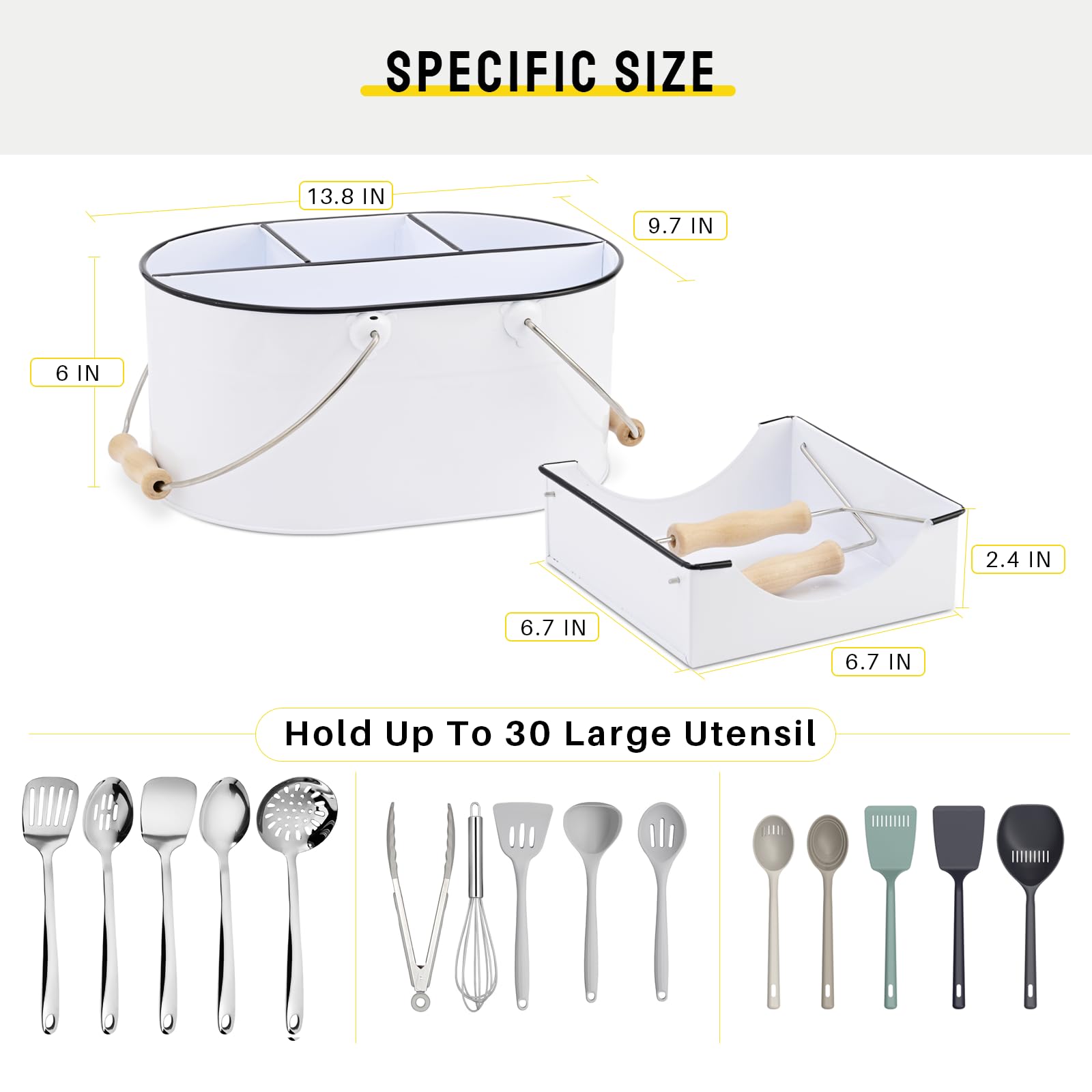 VIREESR Large White Utensil Caddy,2 Handles Provide Better Balance, Holder for Silverware,Condiment,Flatware,Suitable for Indoor and Outdoor(Include a Napkin Caddy)