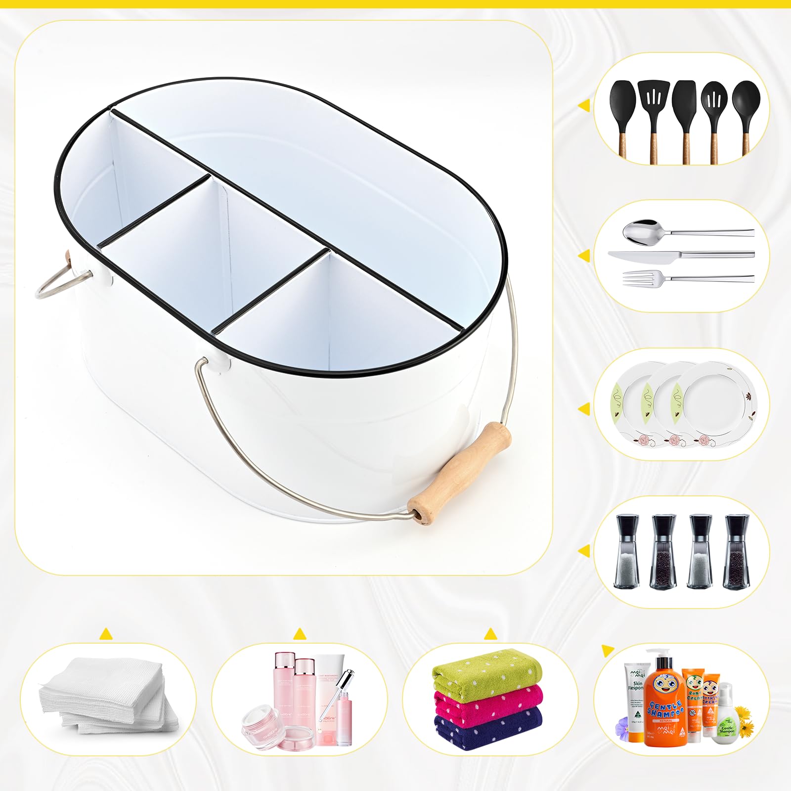 VIREESR Large White Utensil Caddy,2 Handles Provide Better Balance, Holder for Silverware,Condiment,Flatware,Suitable for Indoor and Outdoor(Include a Napkin Caddy)