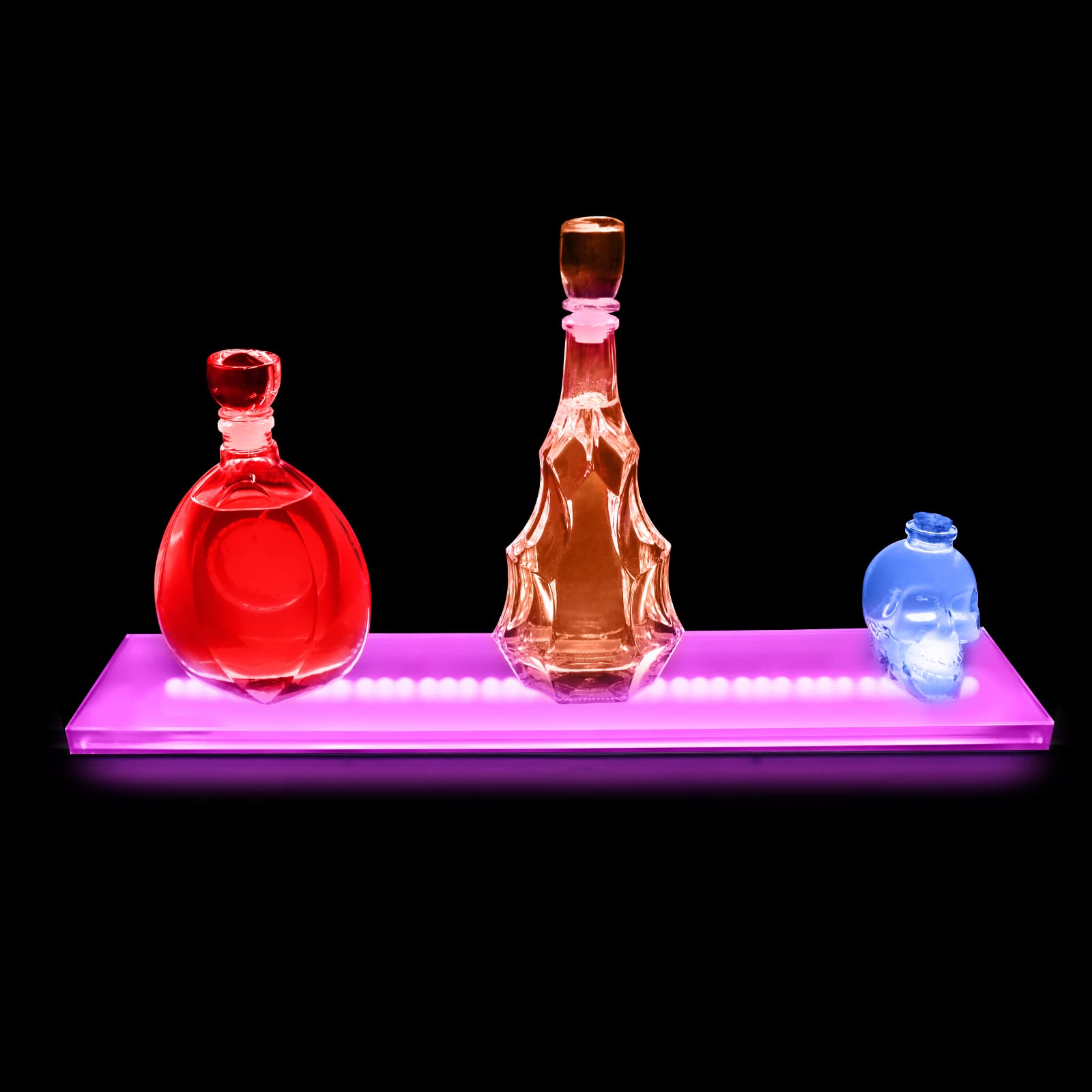 SWONVI Home Bar Lighting Wine Racks - 2 Ft LED Lighted Liquor Bottle Display Shelf Includes Remote Control