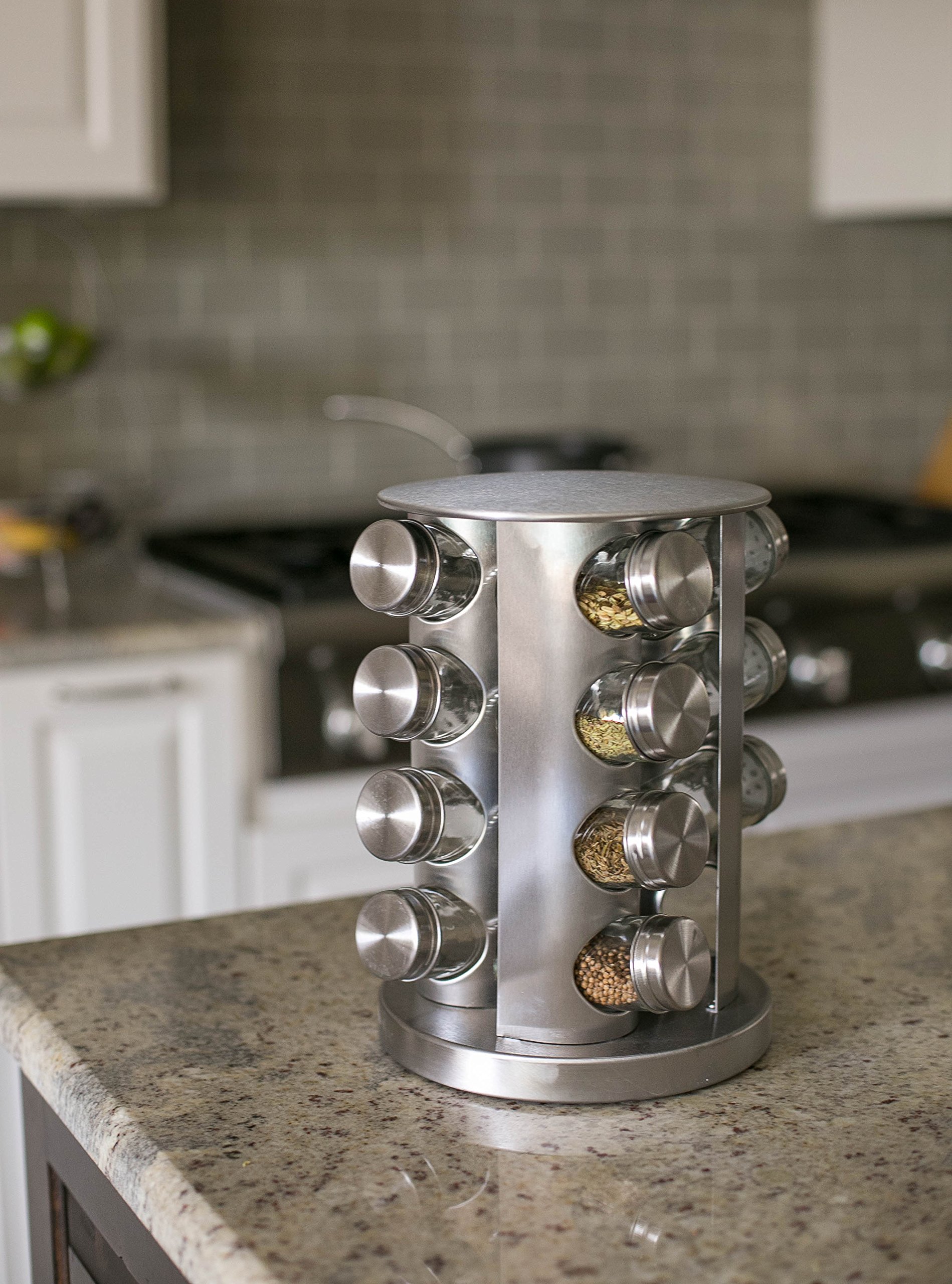 Internet's Best Revolving Spice Tower - Round Spice Rack - Set of 16 Spice Jars - Seasoning Storage Organization - Stainless Steel